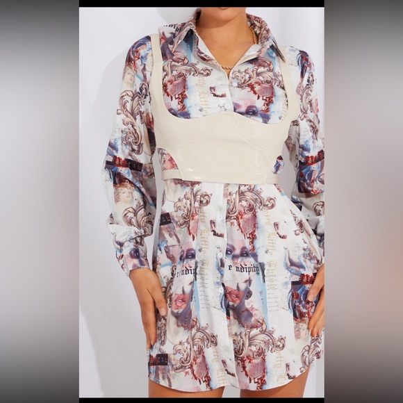 PrettyLittleThing | Dresses | Multi Renaissance Pu Bralette Shirt Dress ...